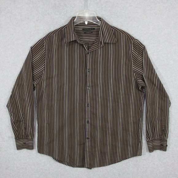 Axist | Shirts | Axist Mens Button Up Shirt Modern Fit Brown Stripe Xl ...